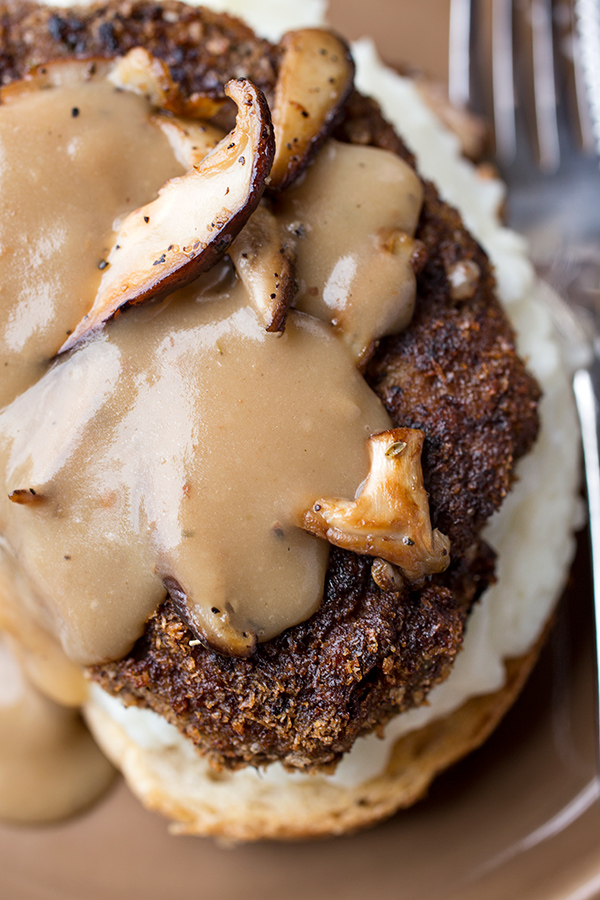 Crispy Fried Meatloaf Patty Sandwich Smothered In Mushrooms And Gravy Crispy Fried Meatloaf Patty Sandwich Smothered In Mushrooms And Gravy