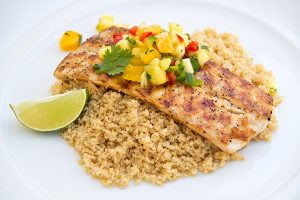 Grilled Mahi Mahi with Pineapple-Orange Salsa and Coconut Couscous