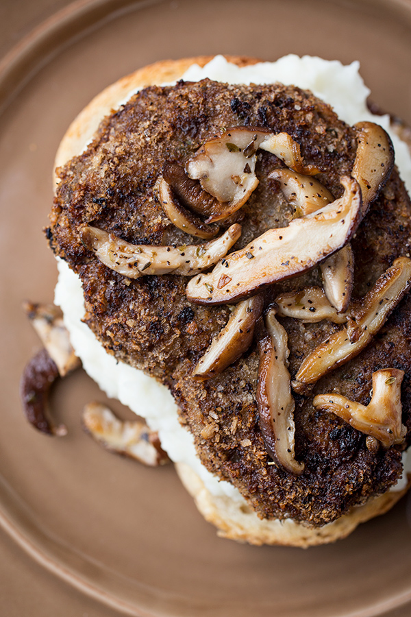 Crispy Fried Meatloaf Patty Sandwich Smothered In Mushrooms And Gravy Crispy Fried Meatloaf Patty Sandwich Smothered In Mushrooms And Gravy